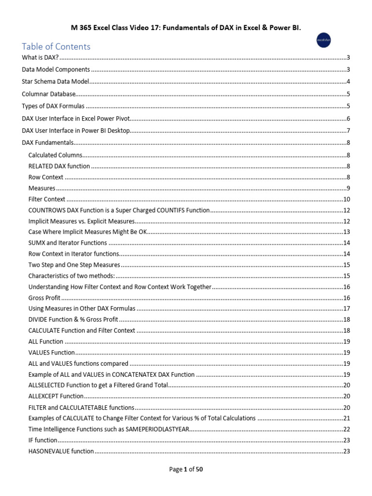 17-M365 Excel Class Dax | PDF | Table (Database) | Microsoft Excel