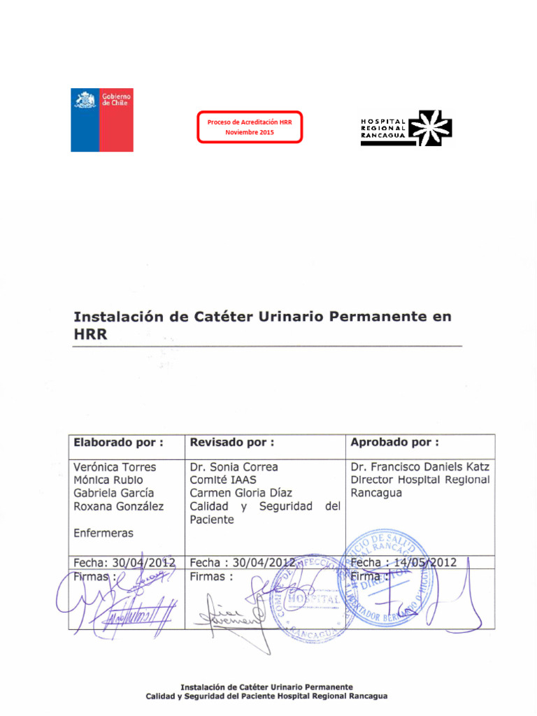 GCL 1.2.1 - Instalación Cateter Urinario Permanente HRR V1-2012 | PDF ...