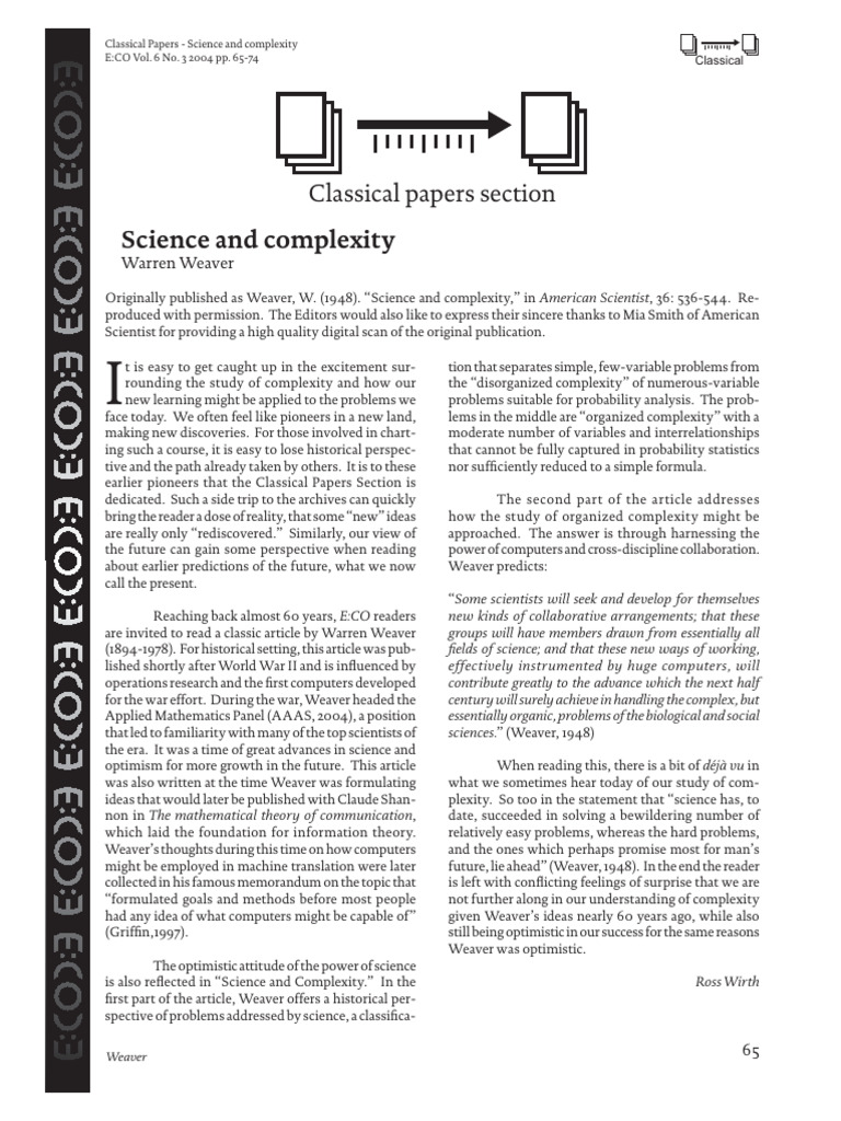 Weaver, Warren - Science and Complexity | PDF | Science | Complexity