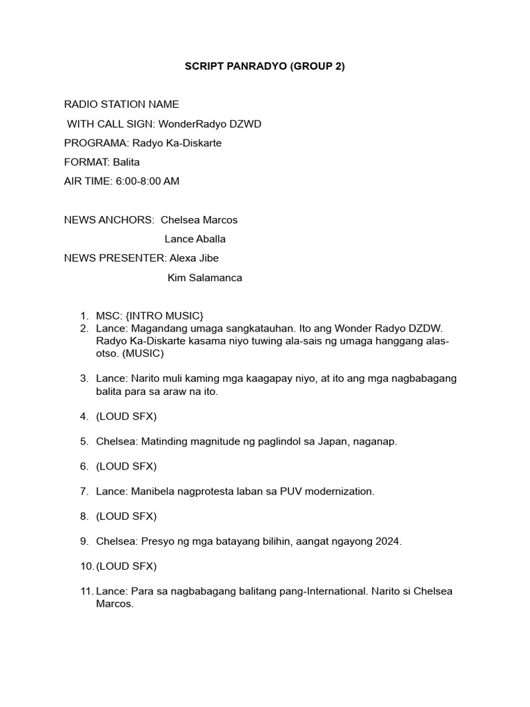 Script Panradyo (Group 2) | PDF