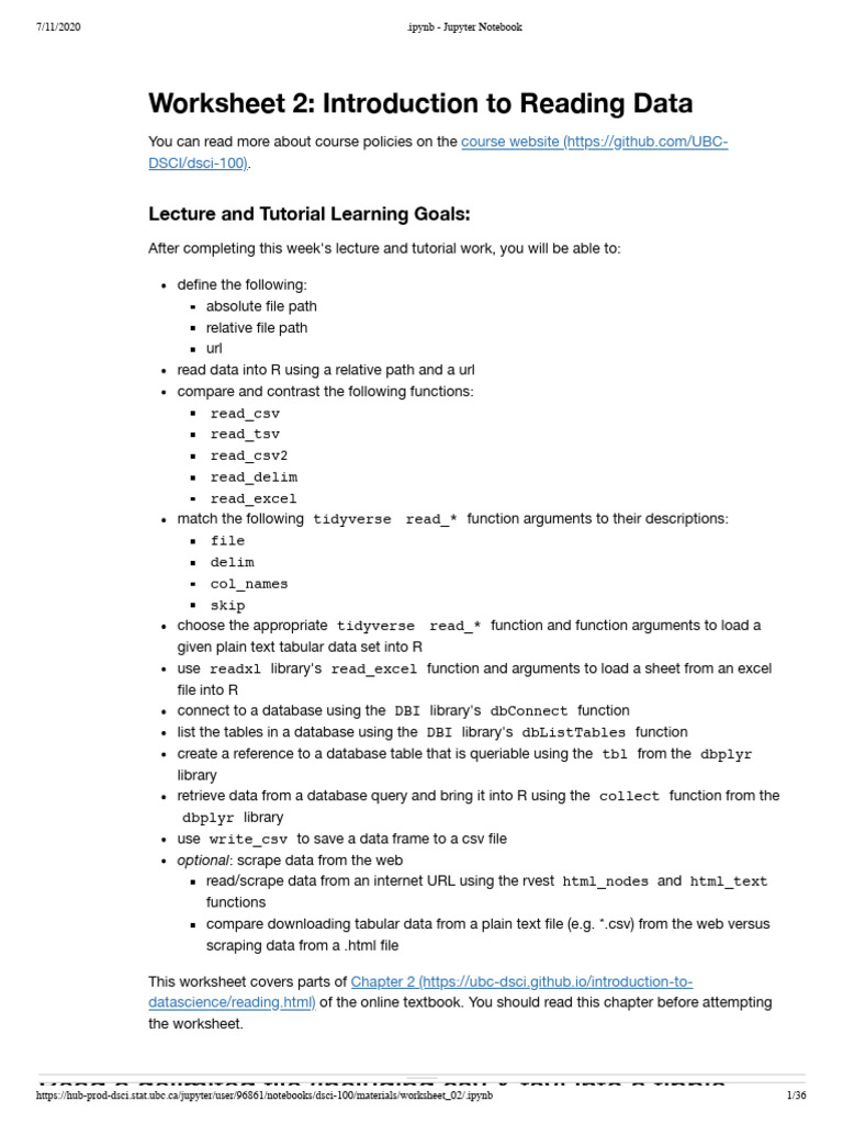 UBC Data Science Worksheet 2 Guide | PDF | Comma Separated Values ...