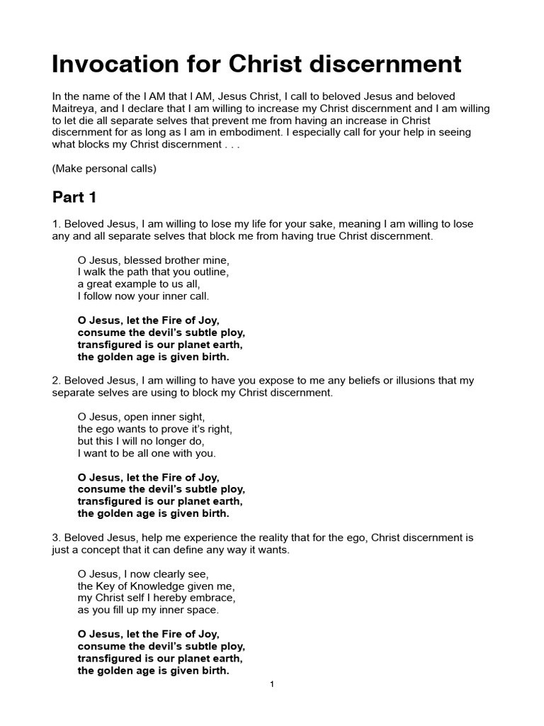 Invocation and Decrees Christ Discernment | PDF | Devil | Jesus