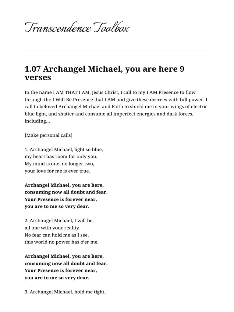 1.07 Archangel Michael, You Are Here 9 Verses - Transcendence Toolbox-1 | PDF | Theology ...