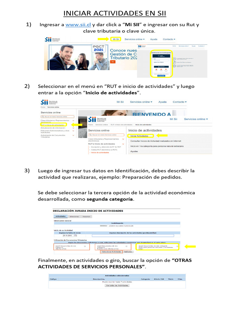 Iniciar Actividades en Sii | PDF