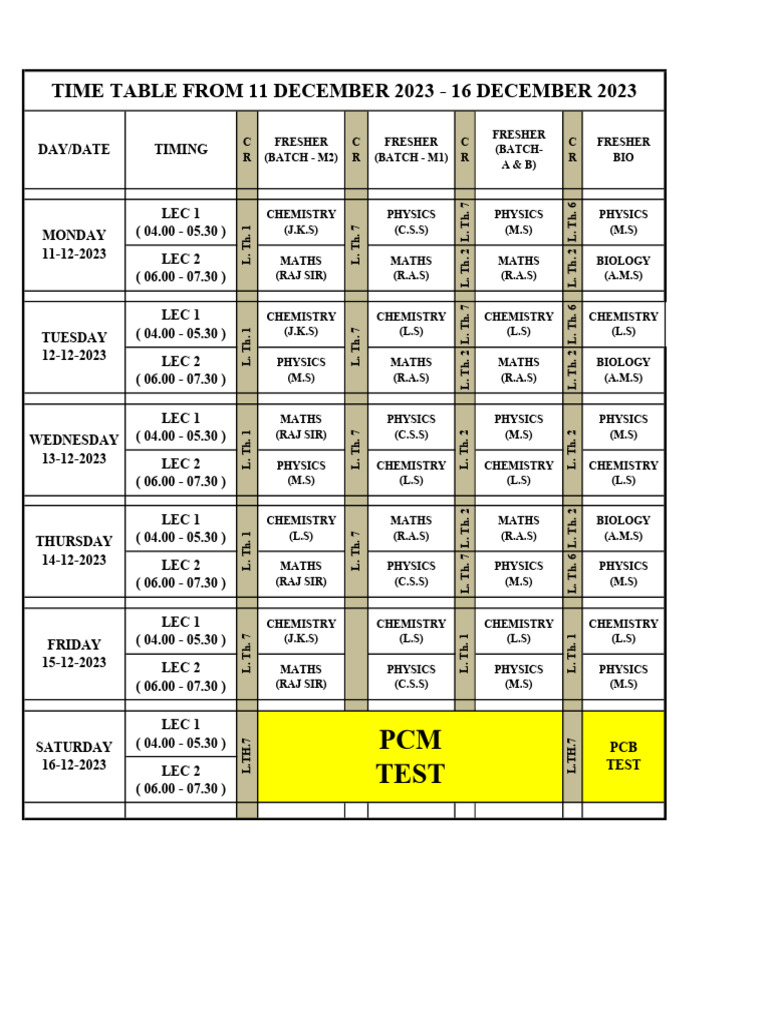FR Evening Time Table | PDF