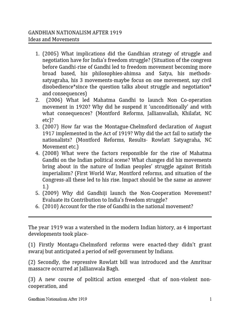 Gandhian Nationalism After 1919 | PDF | Mahatma Gandhi | British Raj