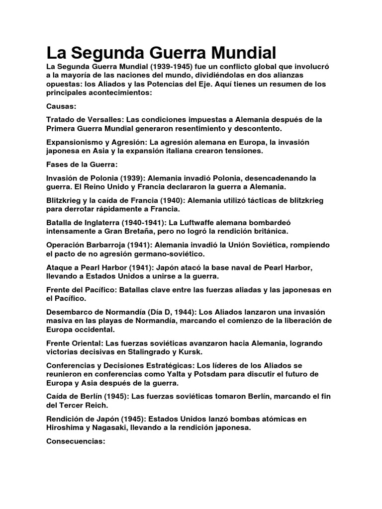 Resumen de La Segunda Guerra Mundial | PDF