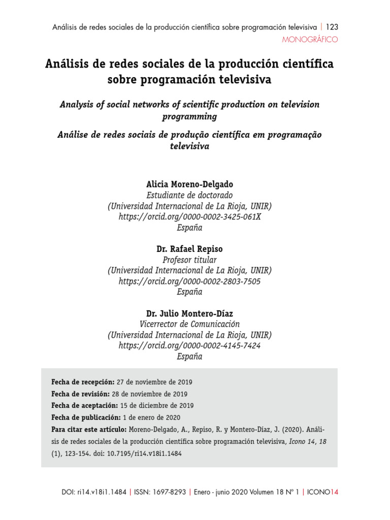 Análisis de Redes Sociales de La Producción Científica Sobre Programación Televisiva | PDF ...