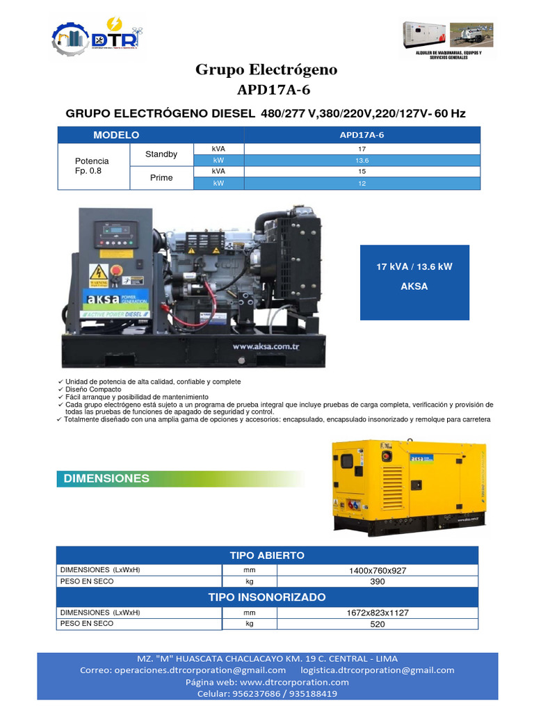 FICHA TECNICA DTR - APD17A-6 | PDF | Motor de combustión interna ...