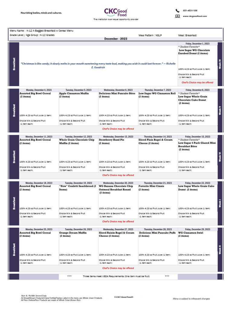 School Food Menu | PDF