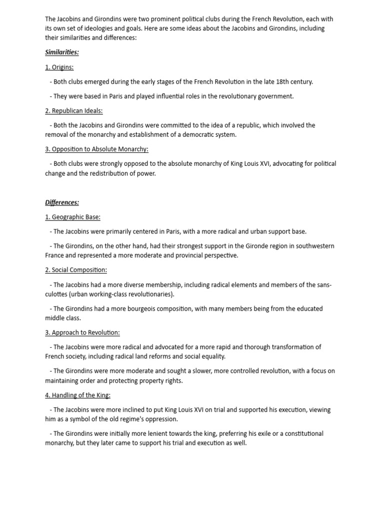 Jacobins vs Girondins: Key Differences | PDF | French Revolution ...