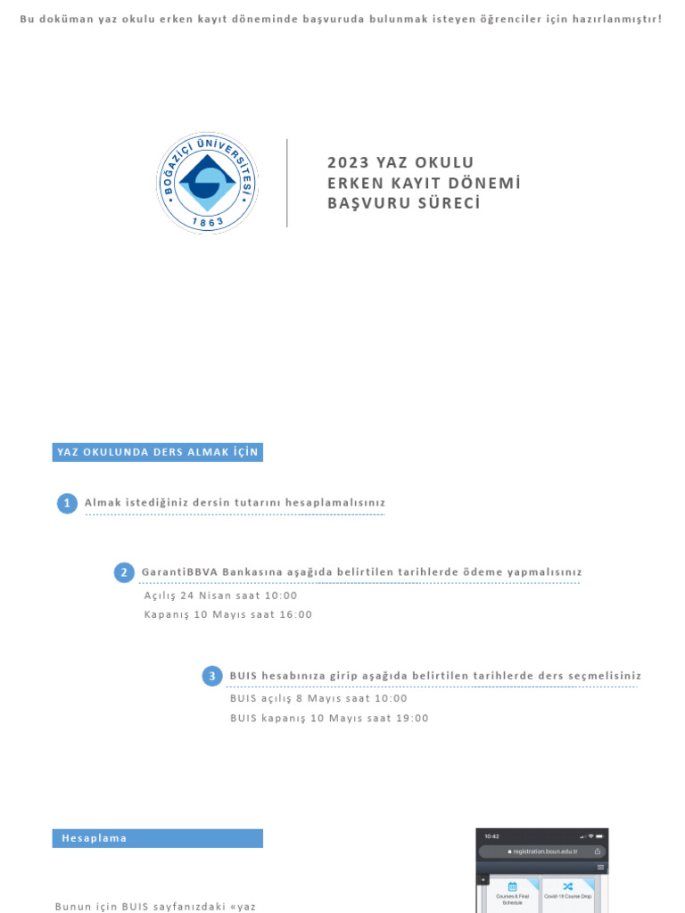 2023 Yaz Okulu Erken Kayıt Sureci | PDF