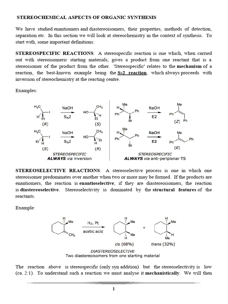 Stereochemical Control in Organic Synthesis | PDF | Chemical Reactions ...