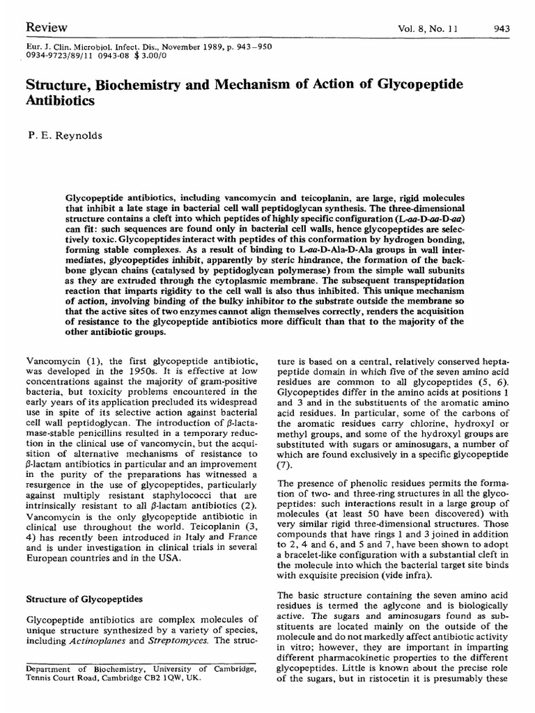 Structure, Biochemistry and Mechanism of Action of Glycopeptide ...