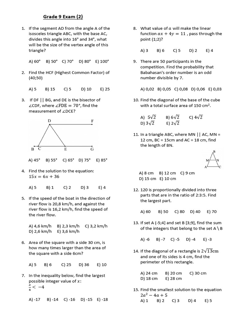 Grade 9 Exam | Download Free PDF | Area | Triangle