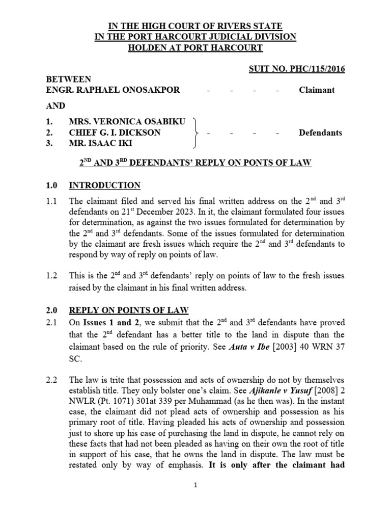 Reply On Points of Law Iki | PDF | Private Law | Civil Law (Common Law)