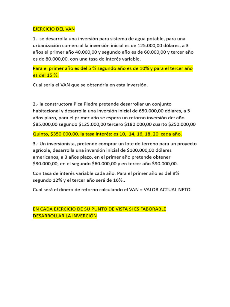 Ejercicio Del Van | PDF