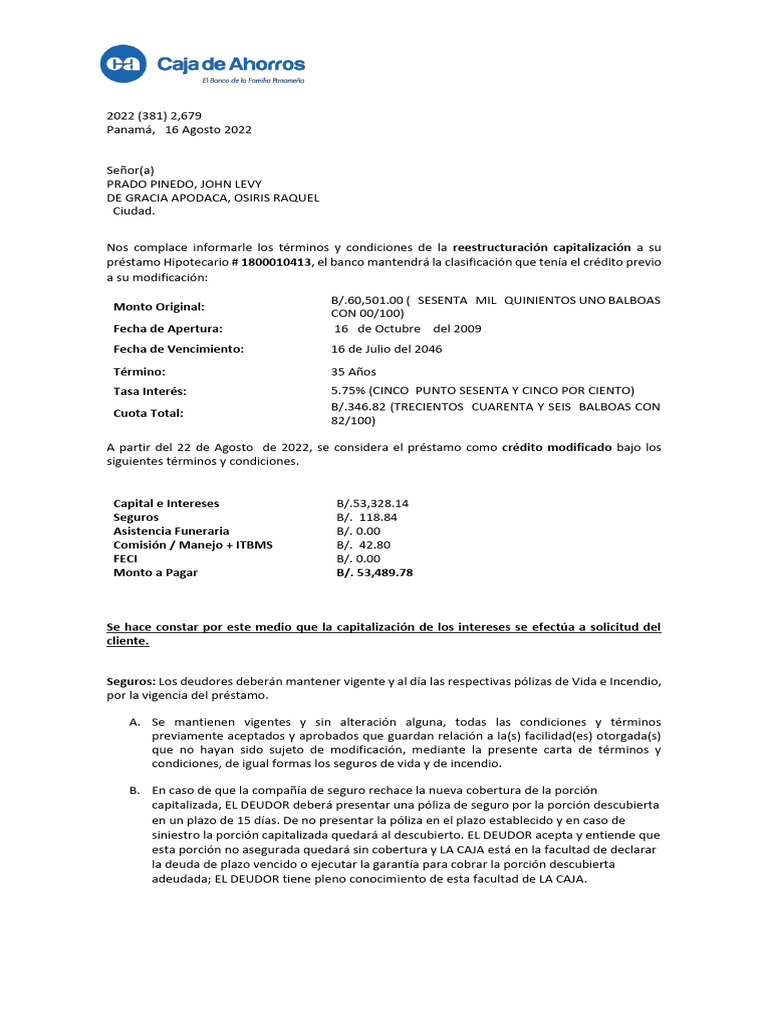 Carta de Termino y Condiciones | PDF | Crédito | Finanzas y dinero