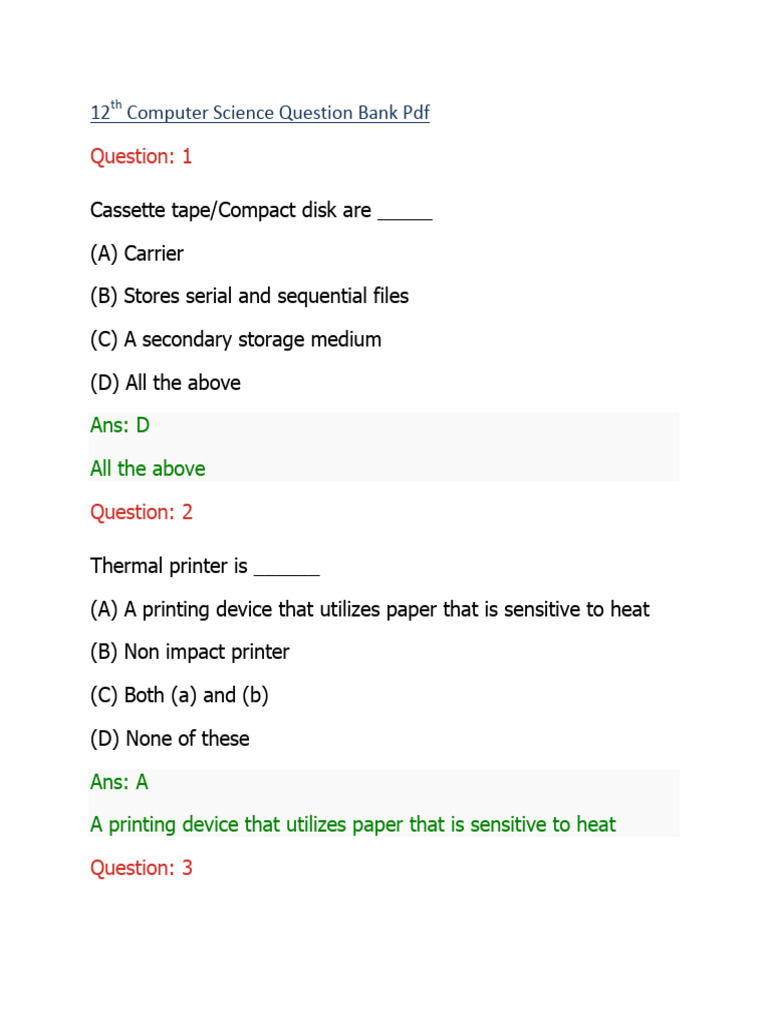 12th Computer Science Question Bank | PDF | Technology & Engineering