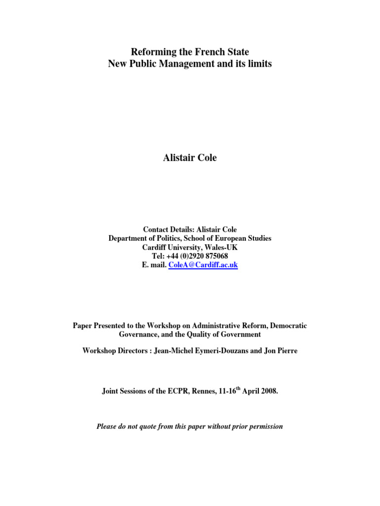 Reforming The French State New Public Management and Its Limits | PDF ...