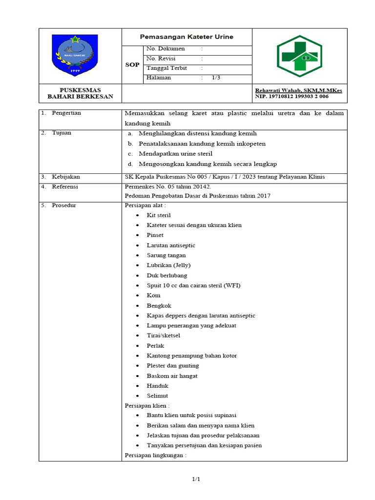 Sop Pemasangan Kateter | PDF