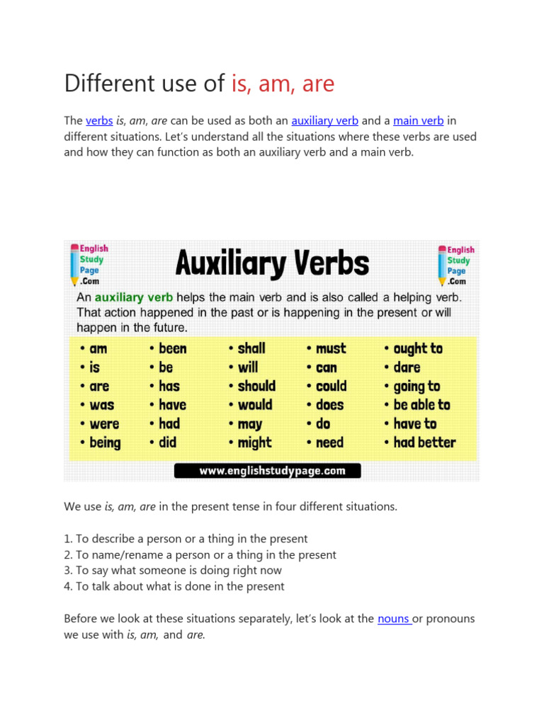 Use of Is Am Are | PDF | Verb | Grammatical Number