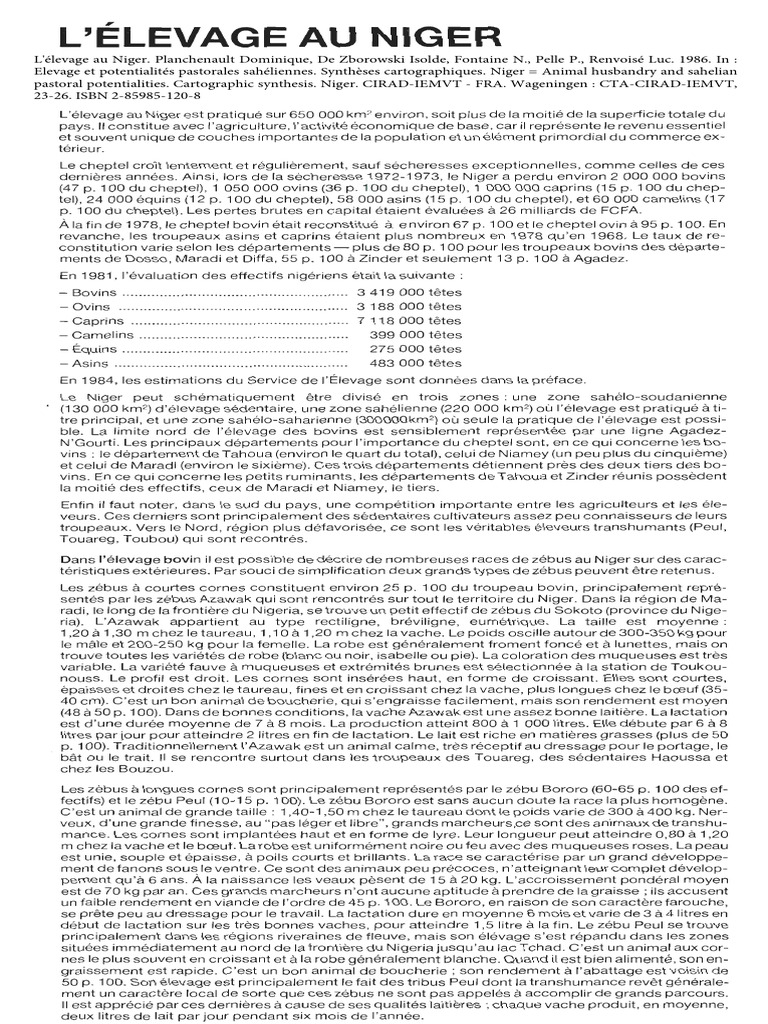 Élevage et zébus au Niger | PDF | Mouton | Bovins domestiques