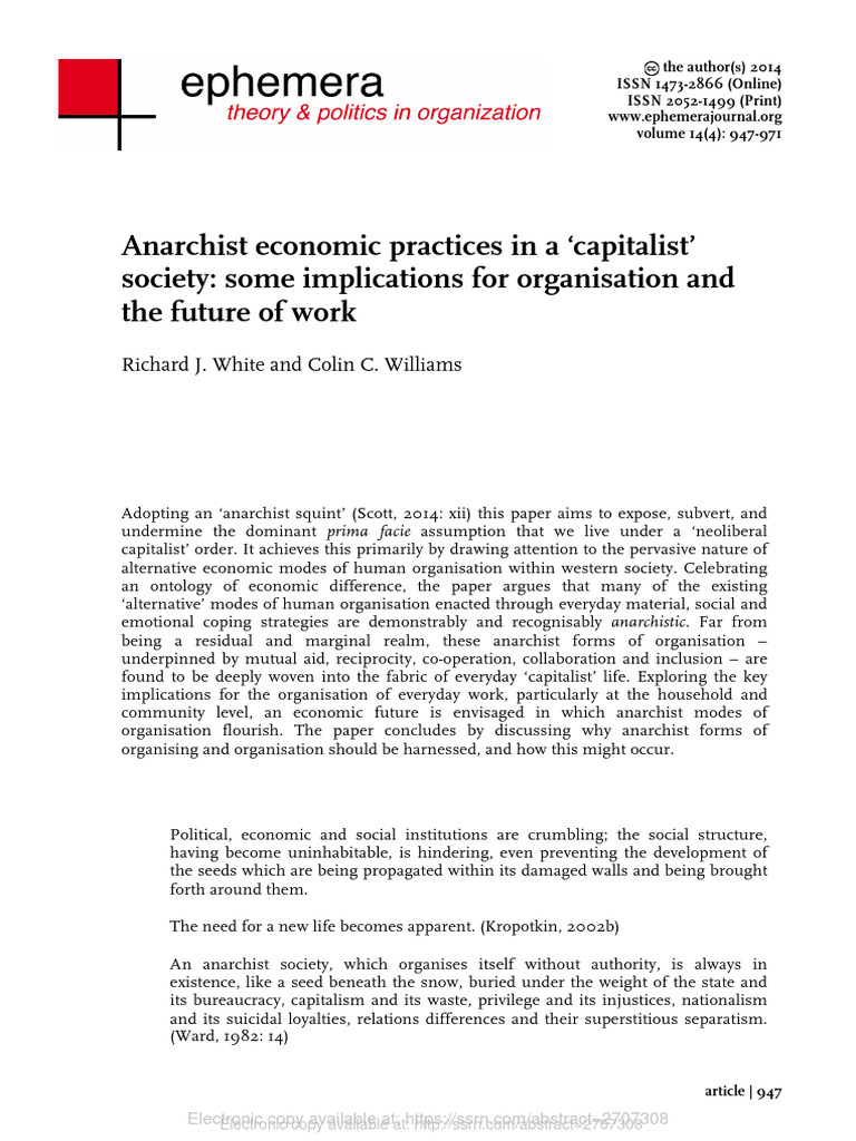 Anarchist Economic Practices in A 'Capitalist' Society Some ...