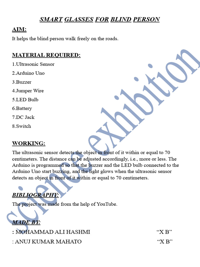 Smart Glasses For Blind Person | PDF