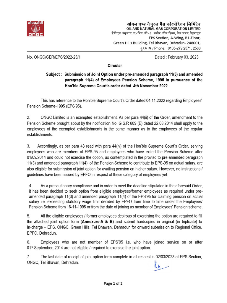 ONGC EPS-95 Joint Option Submission | PDF | Government | Employment ...