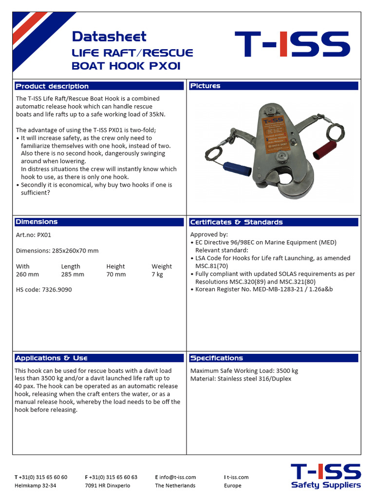T ISS Life Raft Rescue Boat Hook PX01 Datasheet 1 | PDF