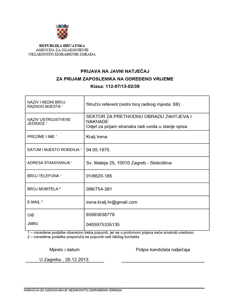 Obrazac Natjecaj 39 | PDF