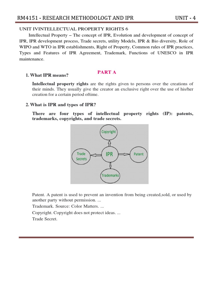 RM & IPR UNIT 4 Recent | PDF | Intellectual Property | World Intellectual Property Organization