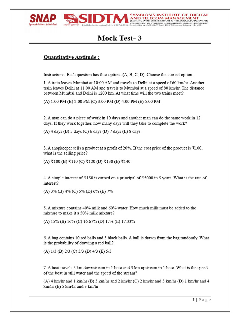 Mock - 3 - SNAP | PDF | Speed