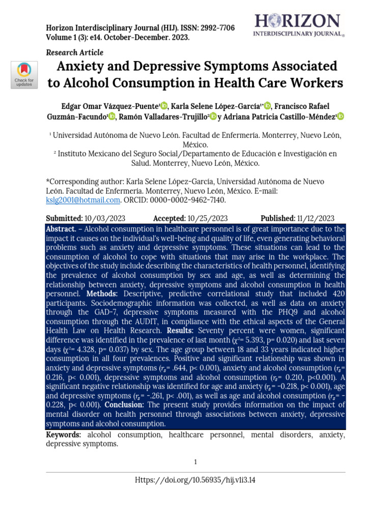 Anxiety and Depressive Symptoms Associated To Alcohol Consumption in ... Anxiety and Depressive Symptoms Associated To Alcohol Consumption in ...