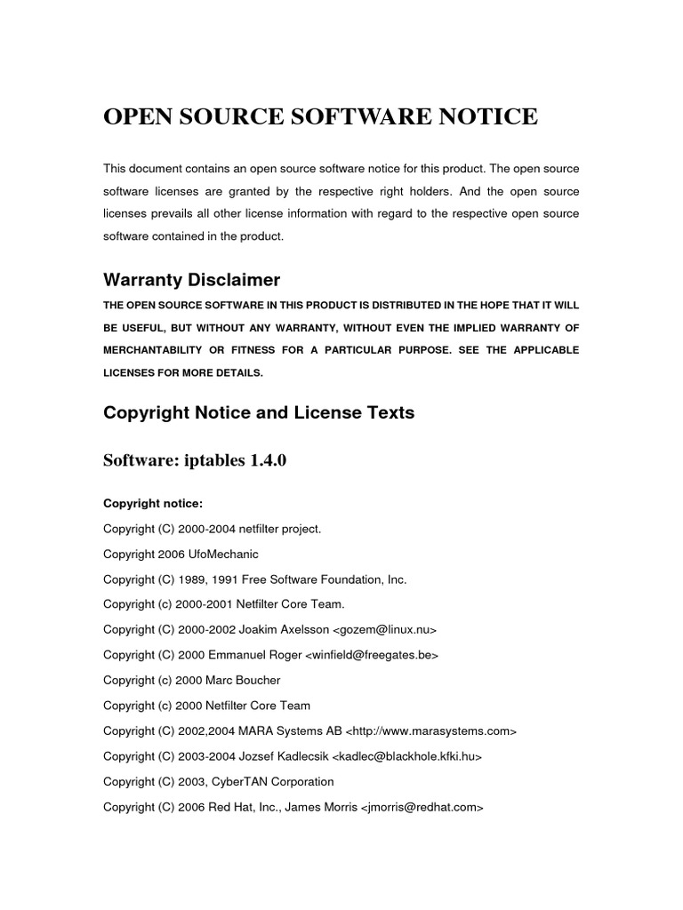 Open Source Software Notice | PDF | Source Code | Free Software