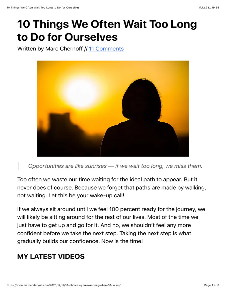 10 Things We Often Wait Too Long To Do For Ourselves | PDF