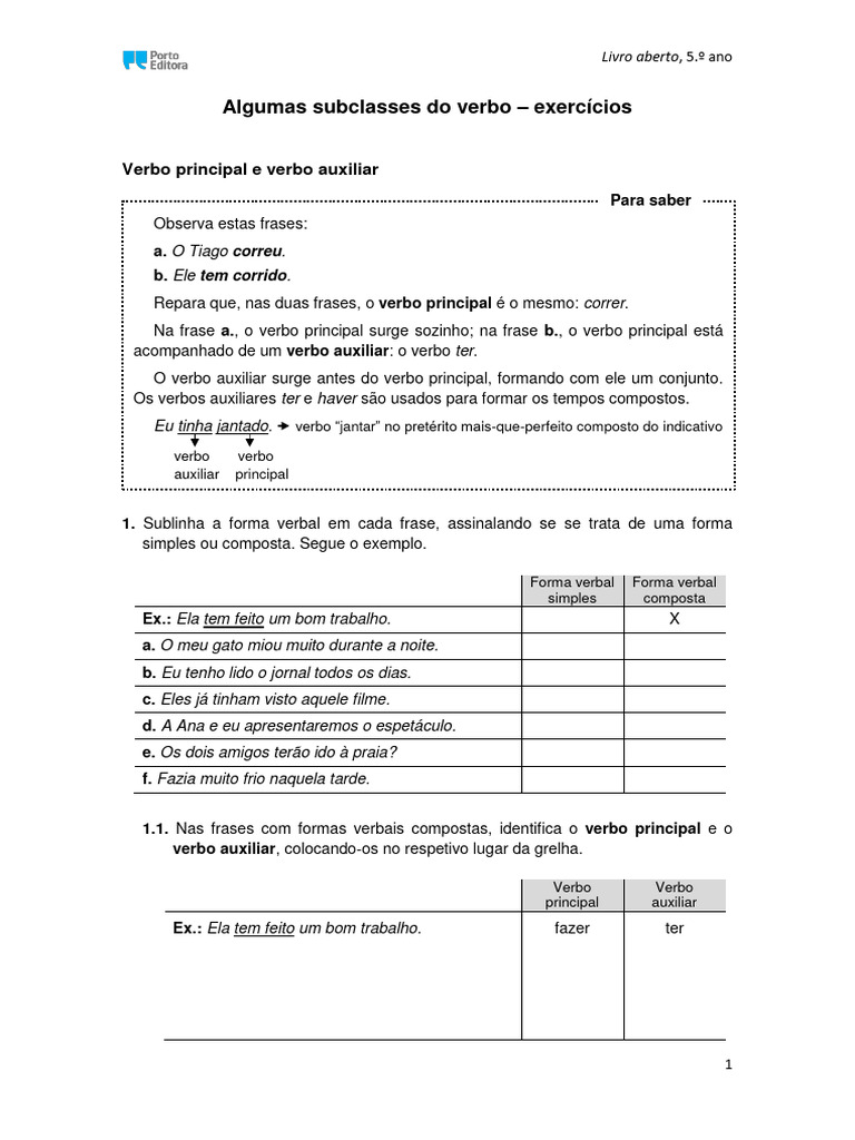 LAB5 Algumas Subclasses Do Verbo | PDF
