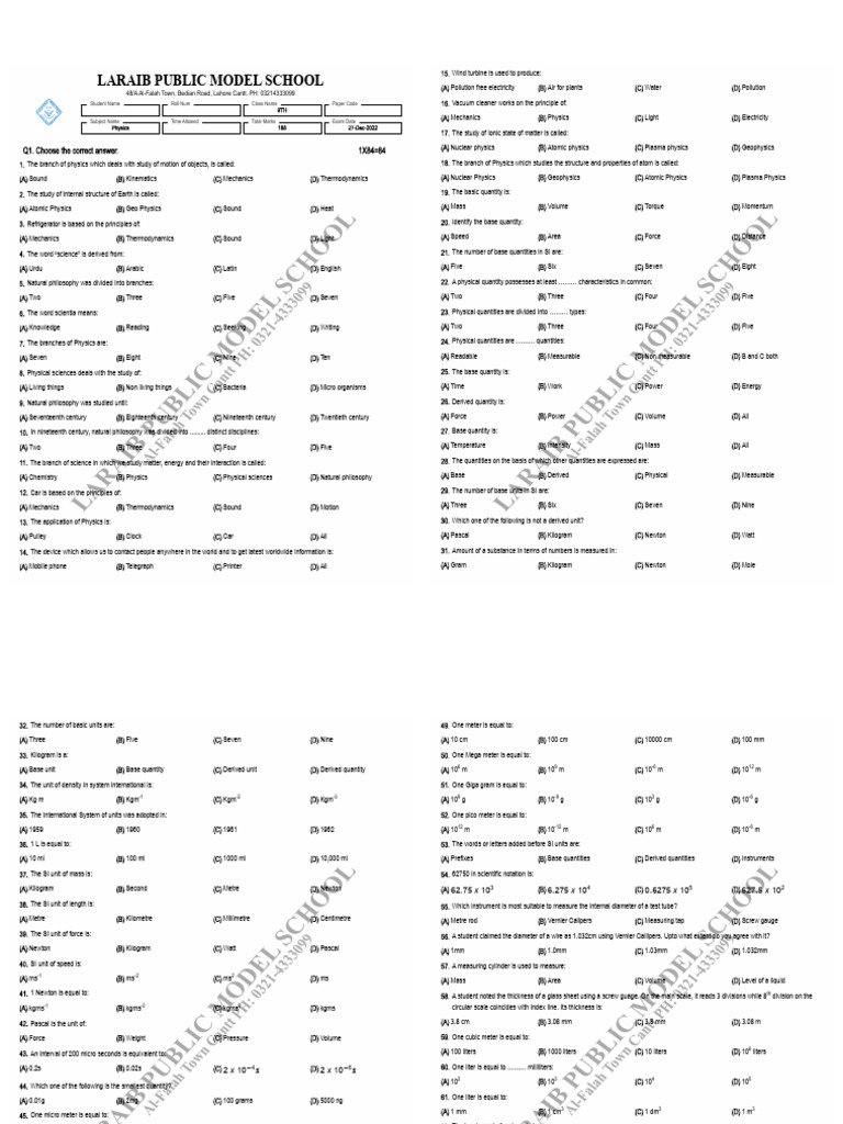 Phy Chap 1 | PDF | Kilogram | Physics