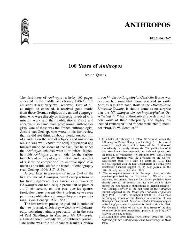 QUACK 2006 100 Years of Anthropos | PDF