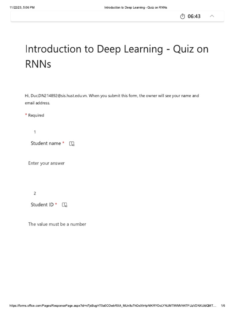 Introduction To Deep Learning Quiz On RNNs | PDF