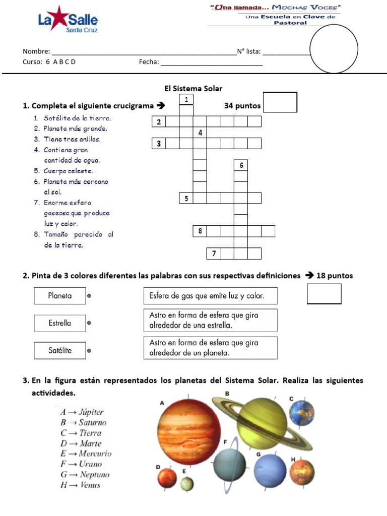 Actividad Sistema Solar | PDF