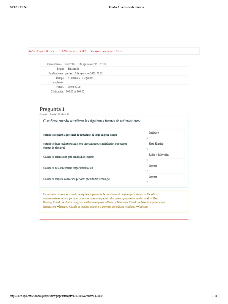 Prueba 1 Reclutamiento | PDF | Reclutamiento | Gestión de recursos humanos