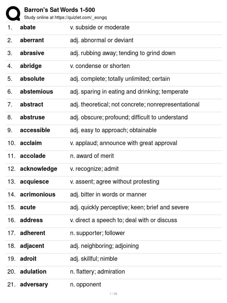 Barron's Sat Words 1-500 | PDF