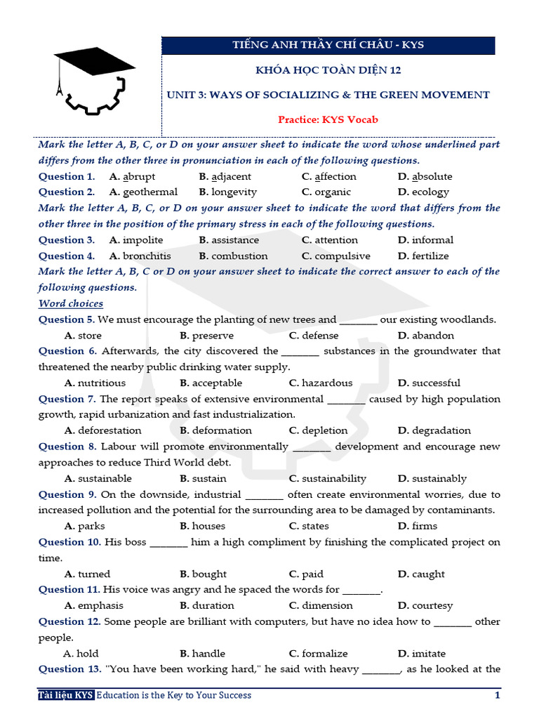 U3 Vocab Practice (30 Questions) | PDF | Sustainability | Environmental ...