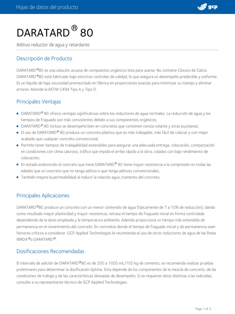 GCPAT Daratard 80 MX 11856 | PDF | Hormigón | Materiales