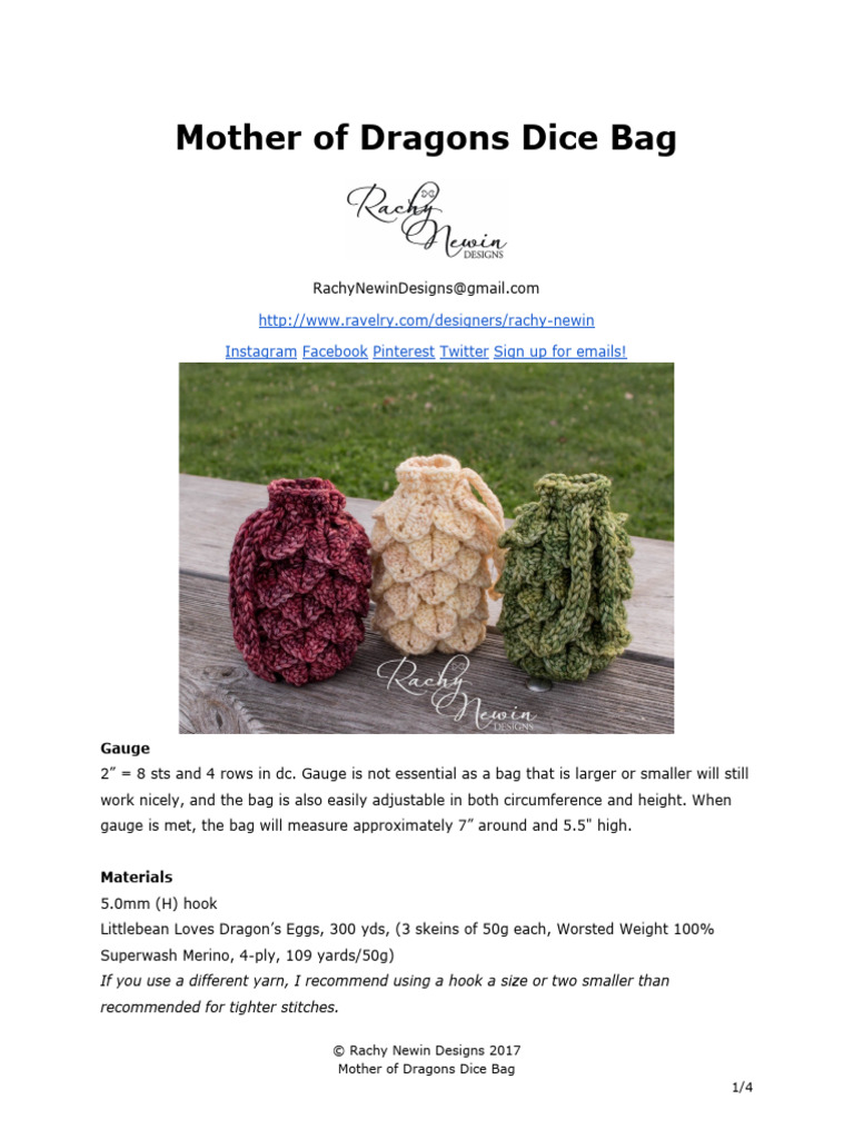Mother of Dragons Dice Bag Pattern | PDF | Home & Garden