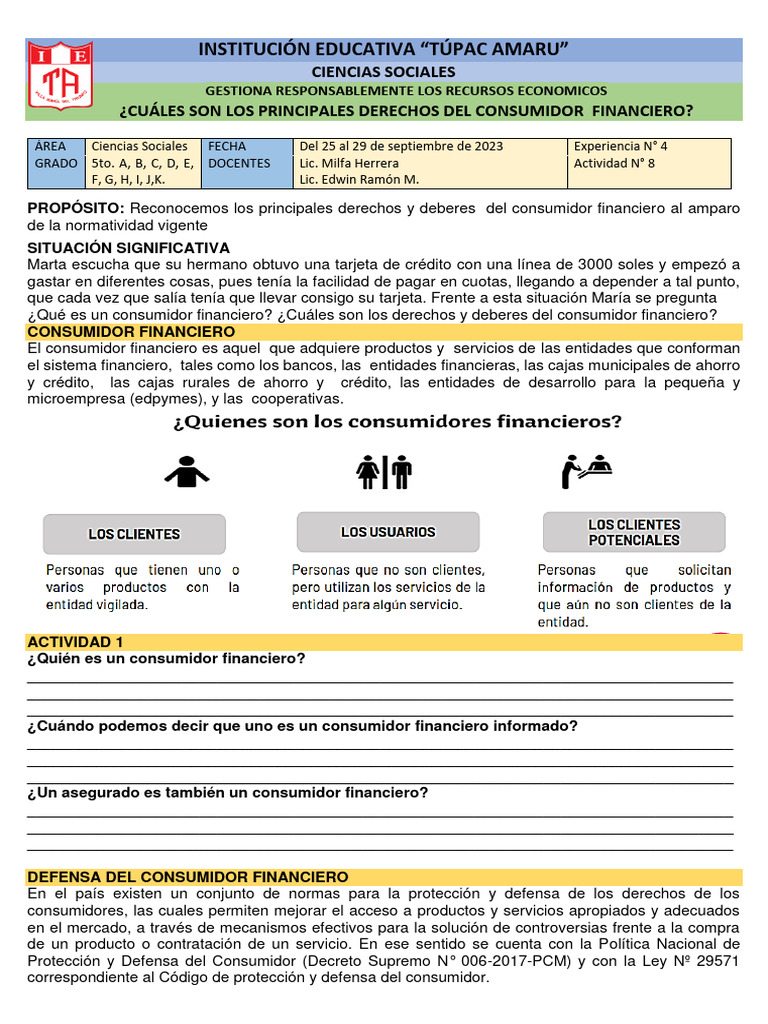 5to. SEC. (EDA 4 - FICHA 8 Derechos Del Consumidor) | PDF | Protección al Consumidor | Crédito