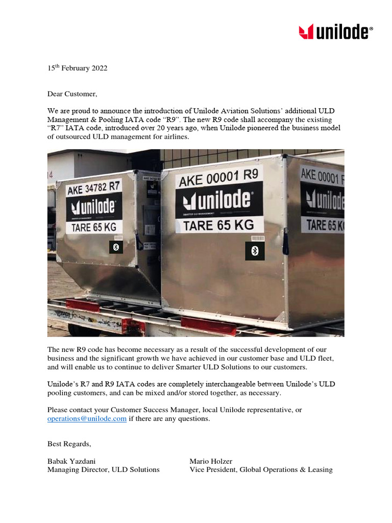 Unilode Introduces New ULD Code R9 | PDF
