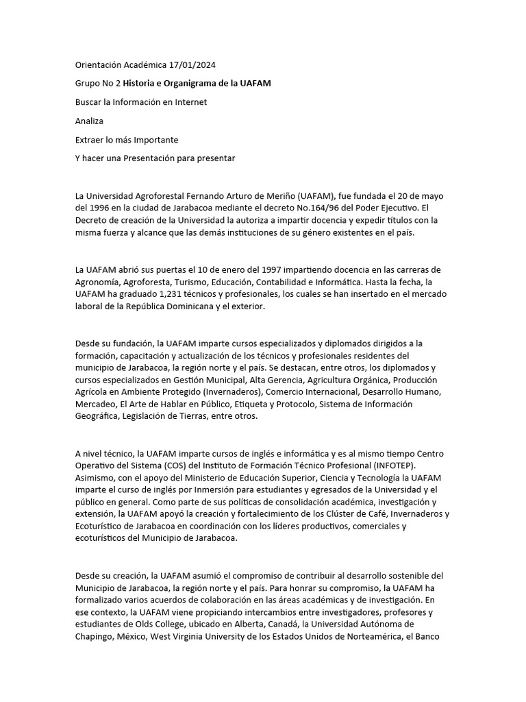 Orientación Académica - Historia y Organigrama de La UAFAM | PDF ...